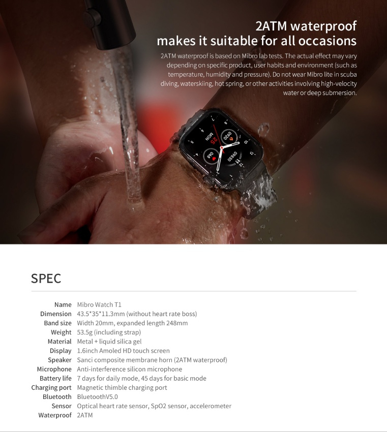 Xiaomi Mibro T1 Smartwatch 1.6" AMOLED HD Display 2ATM Waterproof HD ...