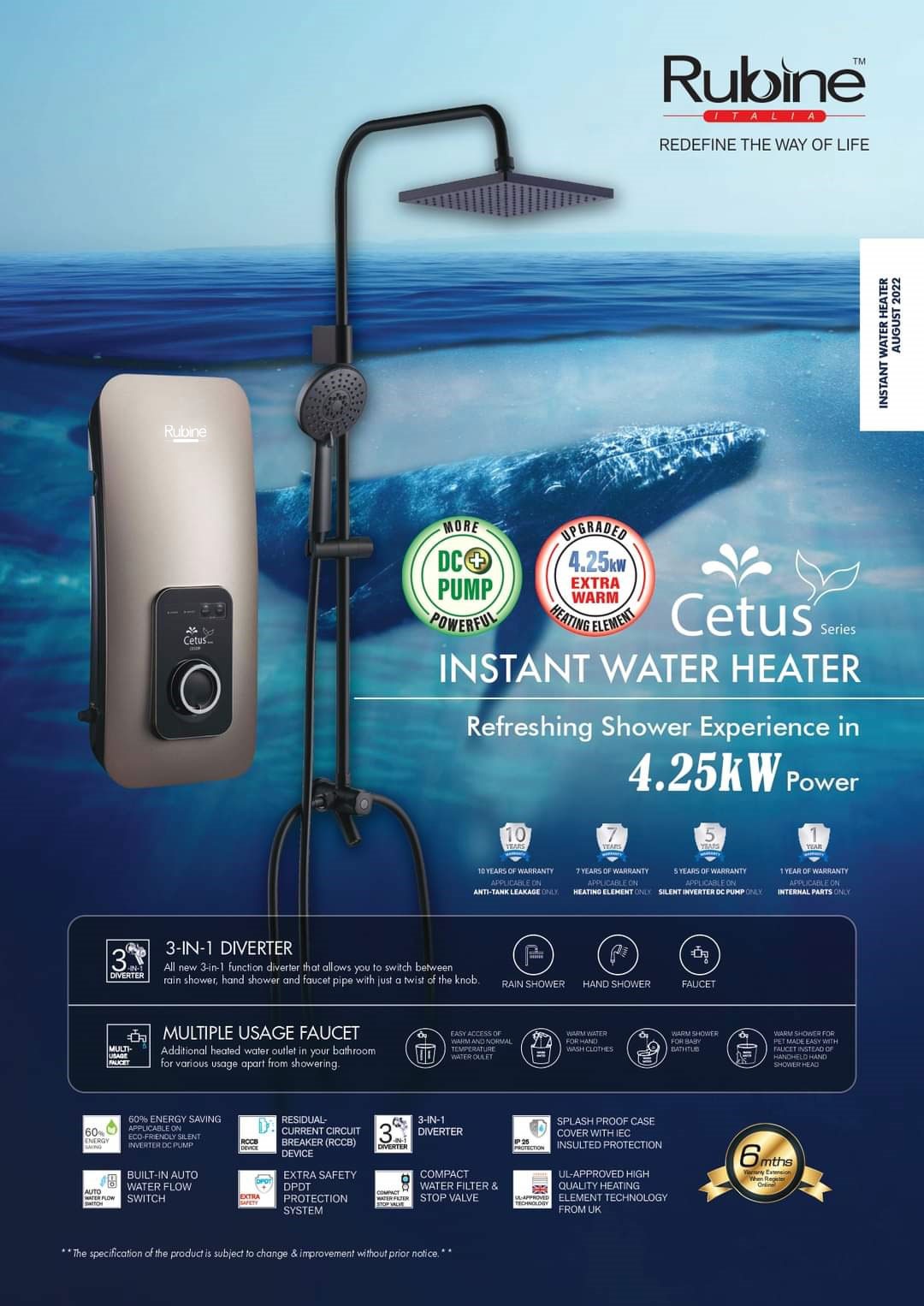 Rubine Rain Shower Water Heater With Inverter DC Pump | Shopee Malaysia