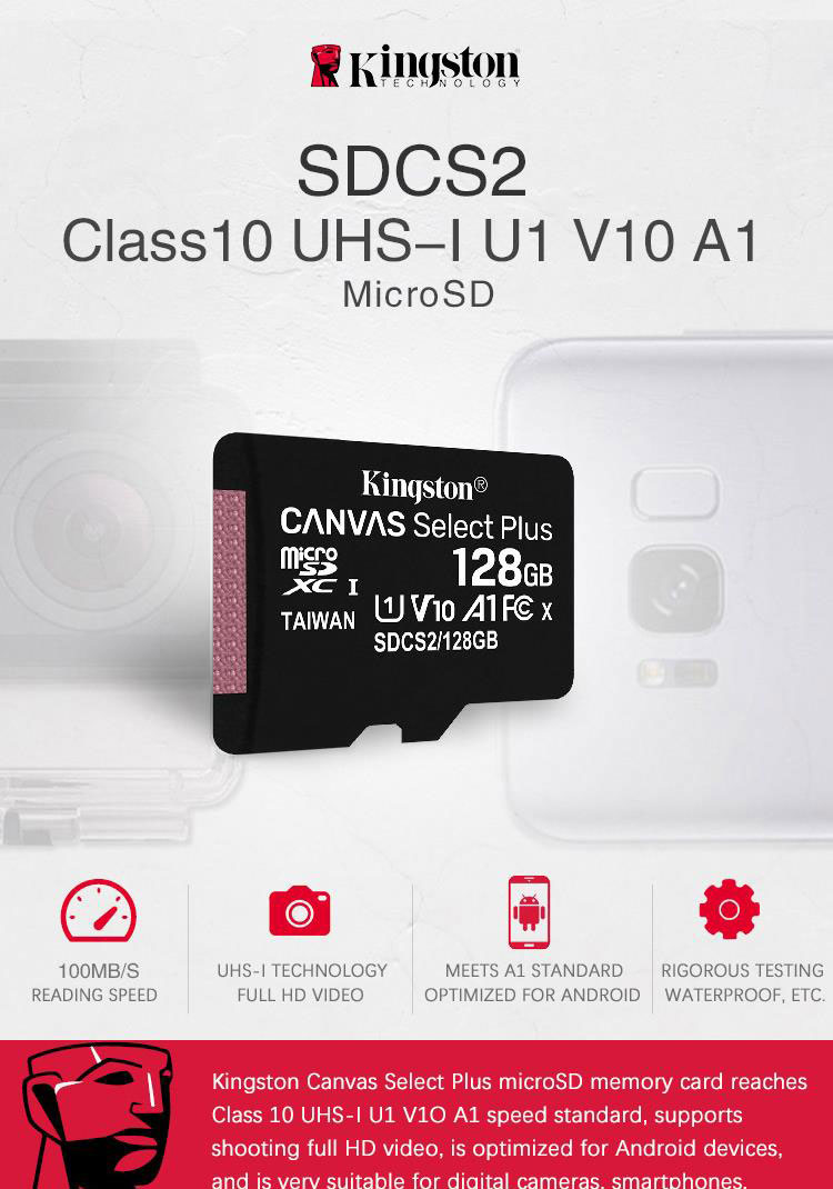 Kingston Memory Card 100MB/s 64GB Micro SD Card A1 Class 10 TF Memory ...