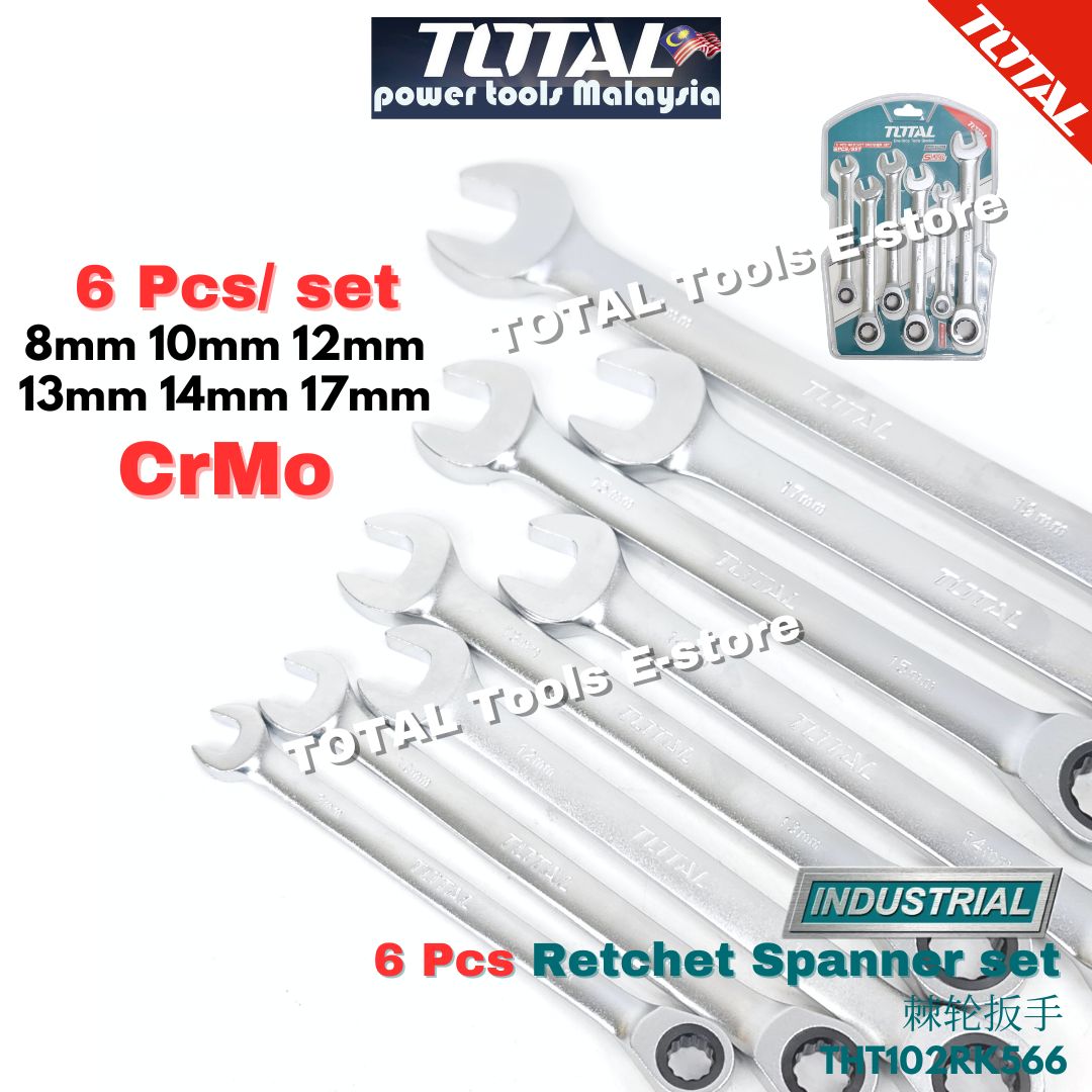 TOTAL 6 Pcs Ratchet Spanner Set (8,10,12,13,14,17mm) 快速棘轮扳手套装 ...