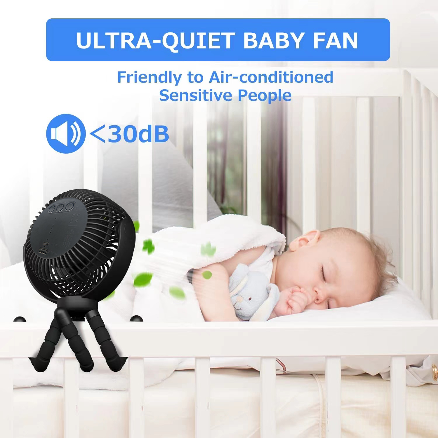 Amgras Stroller Baby Portable Mini Fan Rechargeable 9 Leds/Ultra Quiet ...
