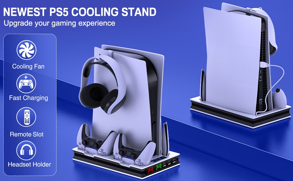 PS5 Stand Cooling Fan with Dual Controller Charging Station for ...