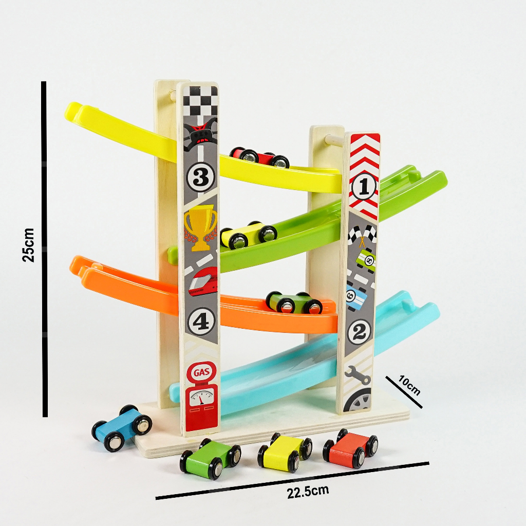 Wooden Car Ramp Racer Toy Vehicles Set With 4 Mini Cars & Race Track ...