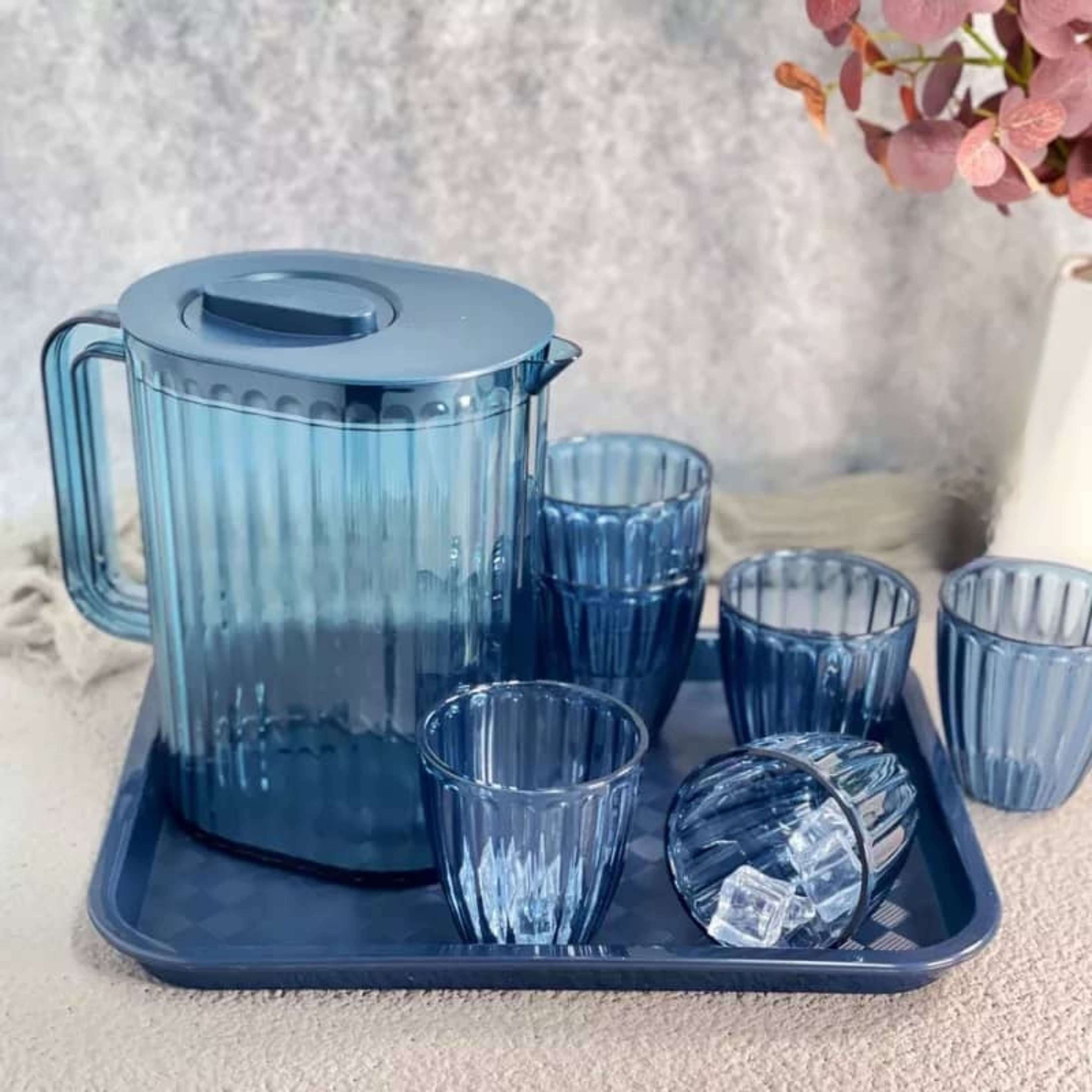 Crystal Water Jug Set With Tray 6 Cup With Pitcher Drinkware Water Pot ...