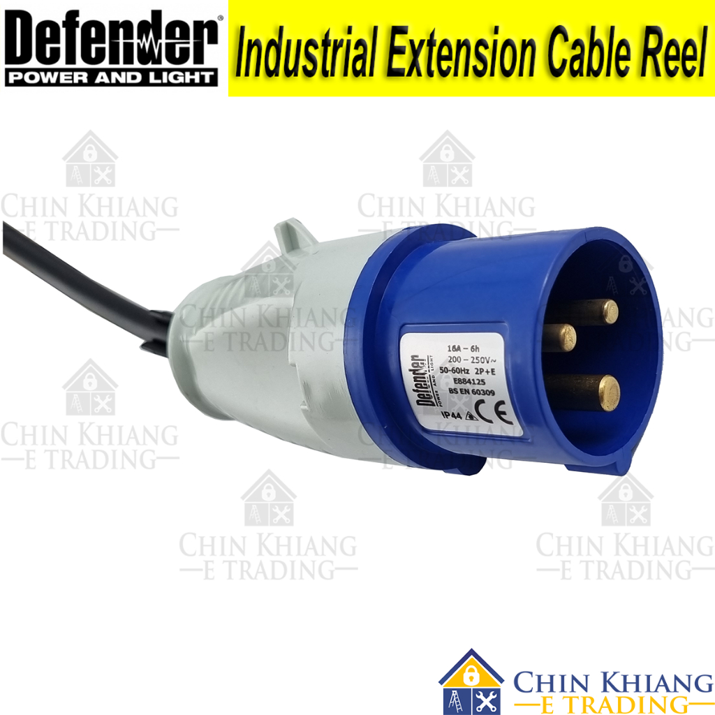 Defender 25M 2-Way Industrial Extension Wire Cable Reel 230V 16A E86475 ...