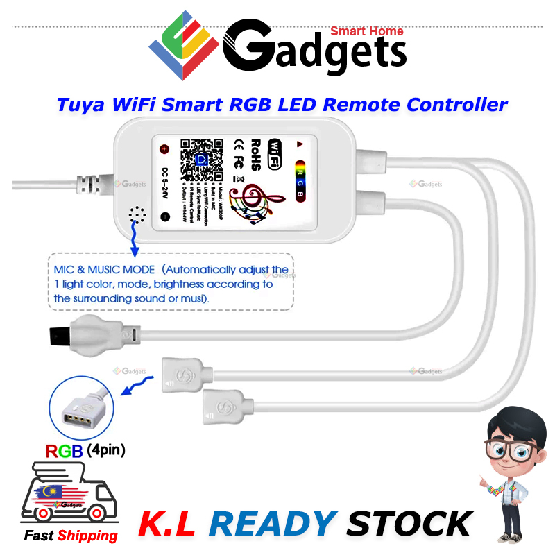 Tuya WiFi Smart RGB LED Strip Remote Controller 4Pin Music Sync 5-24V ...