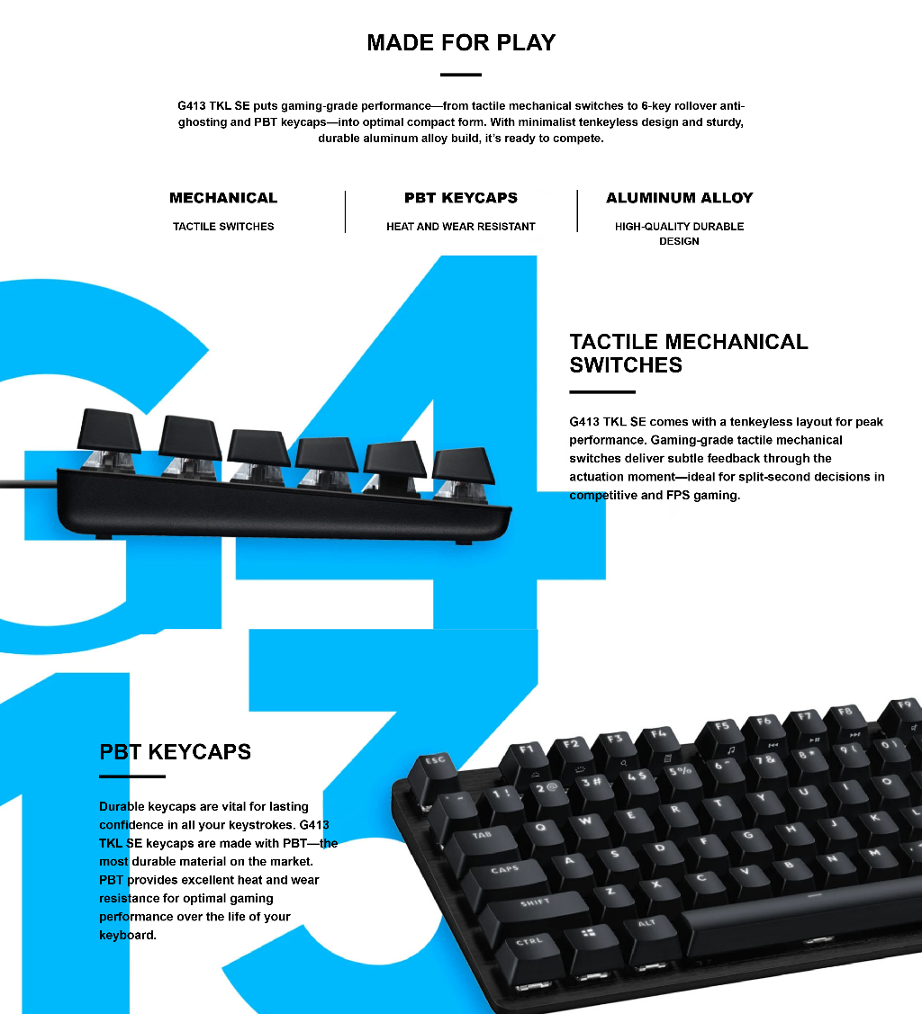 LOGITECH G413 TKL SE Wired Mechanical Gaming Keyboard with Tactile ...