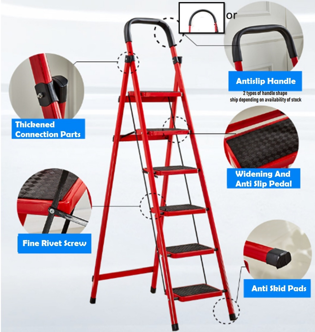 【THICKEN】 3/4/5/6 Steps Folding Ladder Lightweight 3/4/5 Tier Portable ...