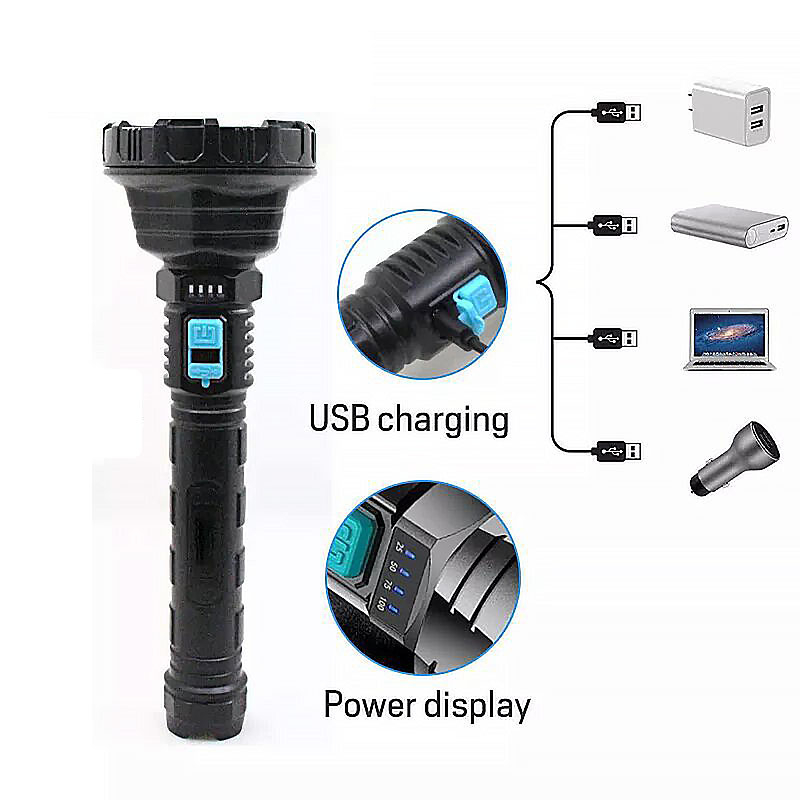 𝟑 𝐌𝐎𝐃𝐄𝐒 Waterproof Wide Range LED Torch Light Rechargeable Torchlight ...