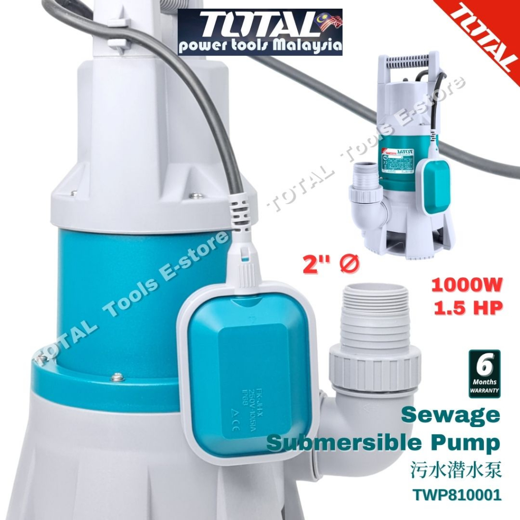 TOTAL Submersible Sewage Water Pump 2''⌀ 1000W, 1.5HP ( 100% Copper ...