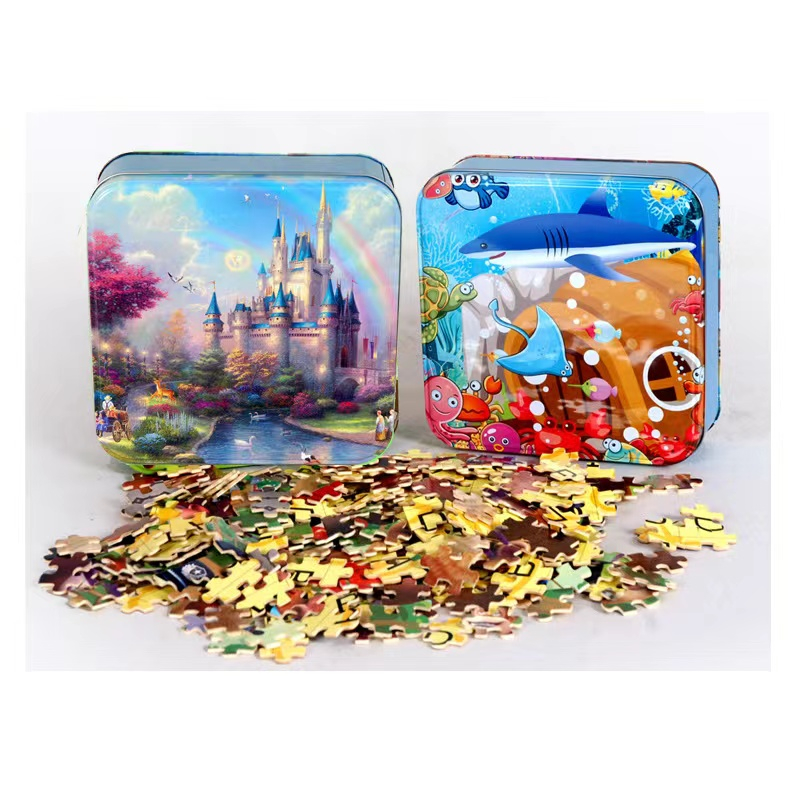 300pcs Cartoon jigsaw Puzzles Early Learning Metal Box Kids Puzzle kid ...