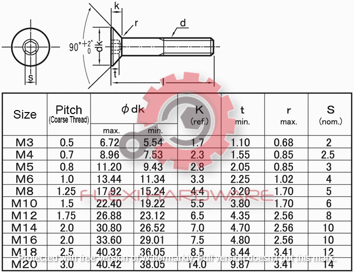 M8 CSK Countersunk Screw Flat Head Screw 304 Stainless Steel SHINY ...