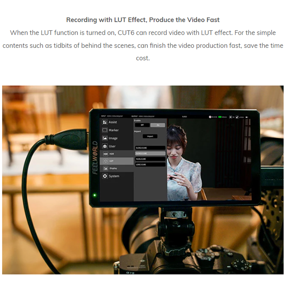 FEELWORLD CUT6 6 Inch Recording Monitor Field Camera DSLR USB2.0 ...