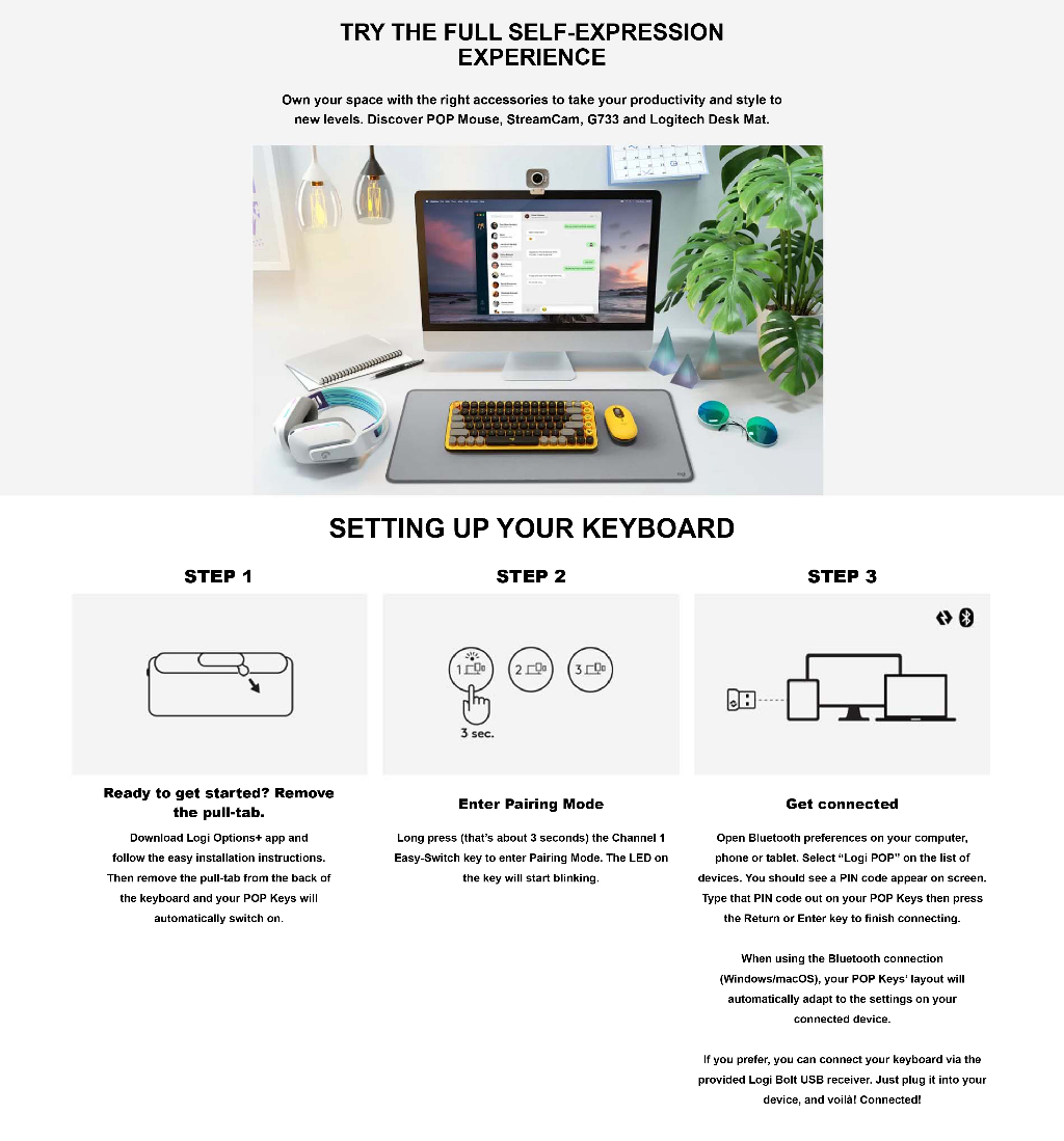 LOGITECH POP KEYS Wireless Keyboard with Mechanical Typing, Swappable ...