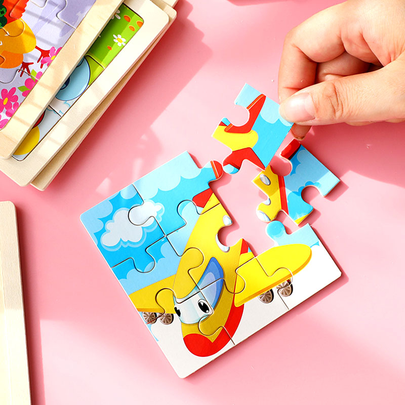 Mini Wooden 9pcs Jigsaw Puzzle Cute Cartoon Kids Early Learning ...
