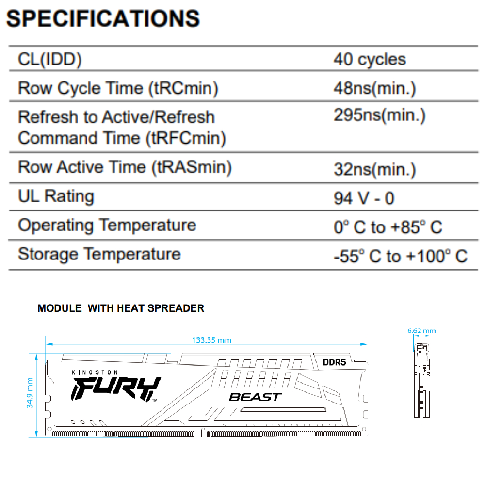 Kingston DDR5 5600MT/s CL40 FURY Beast Black XMP Memory -8GB/16GB/32GB (KF556C40BB-8/KF556C40BB ...