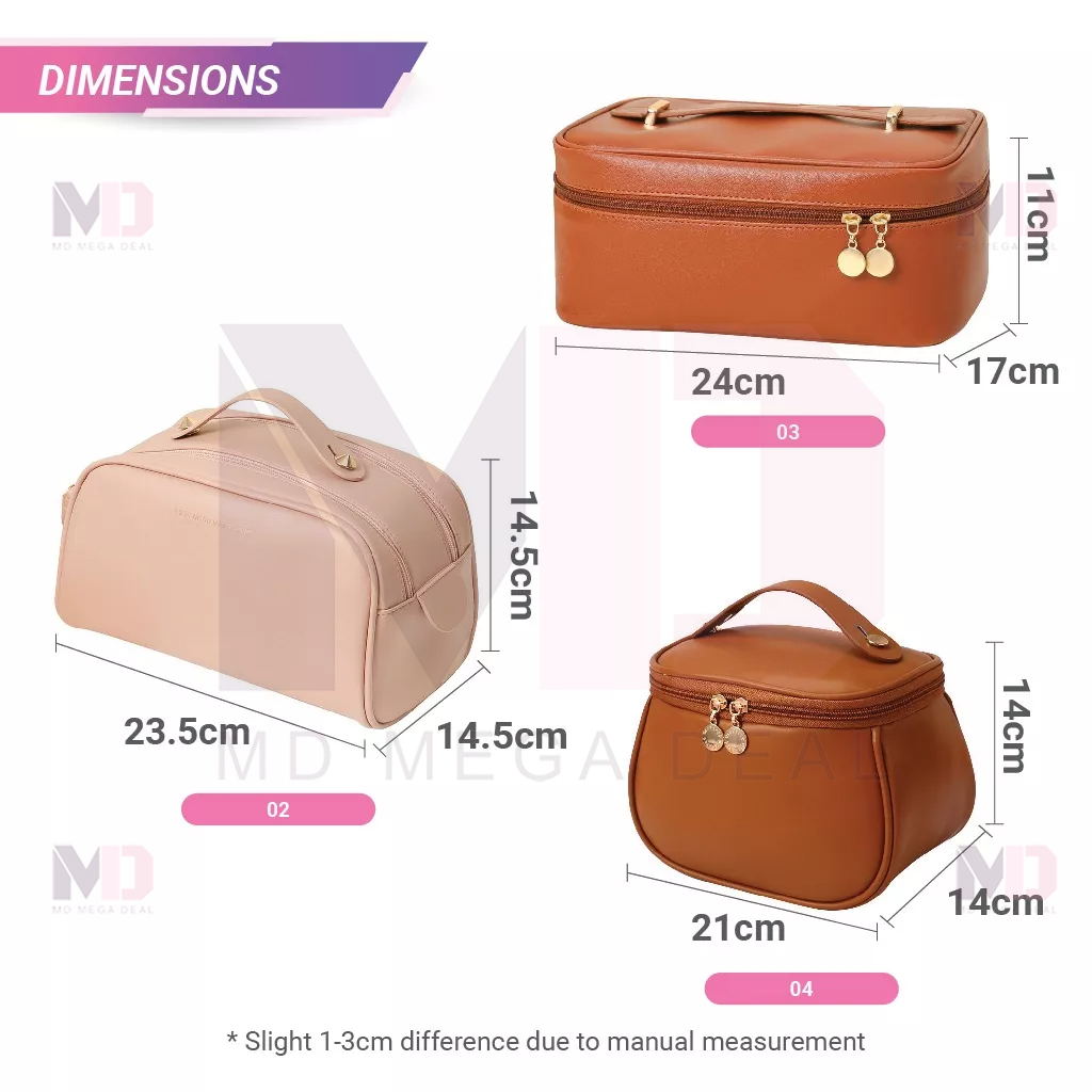 《Mega Deal》Korean Luxury Makeup Bag PU Leather | Portable Cosmetic Bag ...