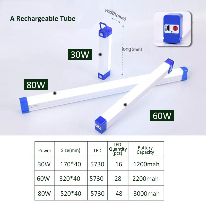 17-52cm LED Light Tube Portable USB Night Light Chargeable Emergency ...