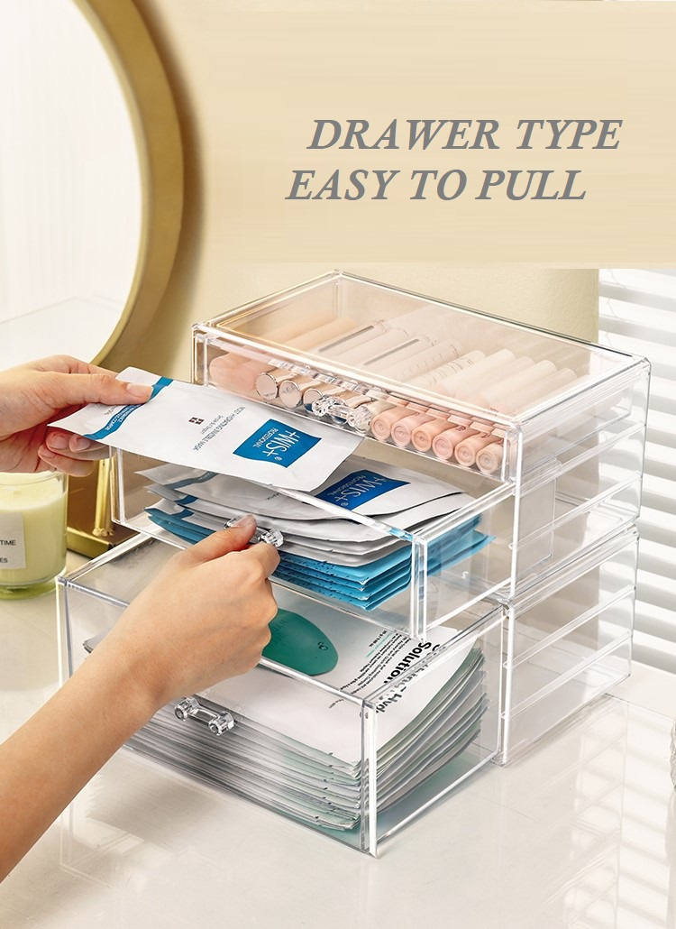 Facial Mask Organizer Storage Box Transparent Drawer Stackable Lipstick ...