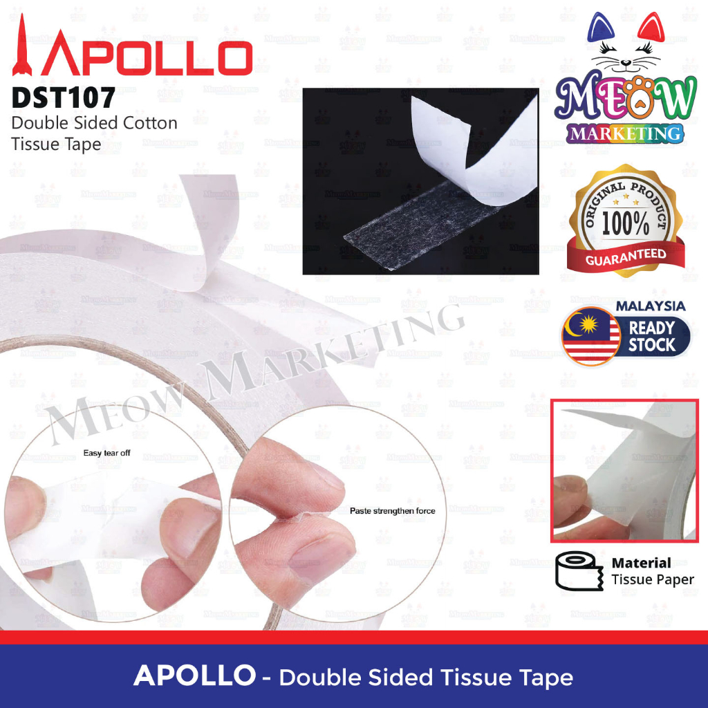 Apollo Double Sided Tissue Tape 10 yards - 6mm / 12mm / 18mm / 24mm ...