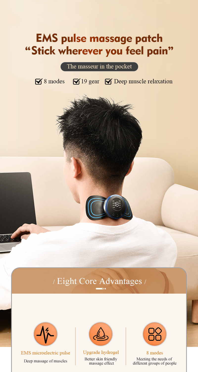 EMS Cervical Massage Stickers Portable USB Rechargeable Stimulator Neck ...