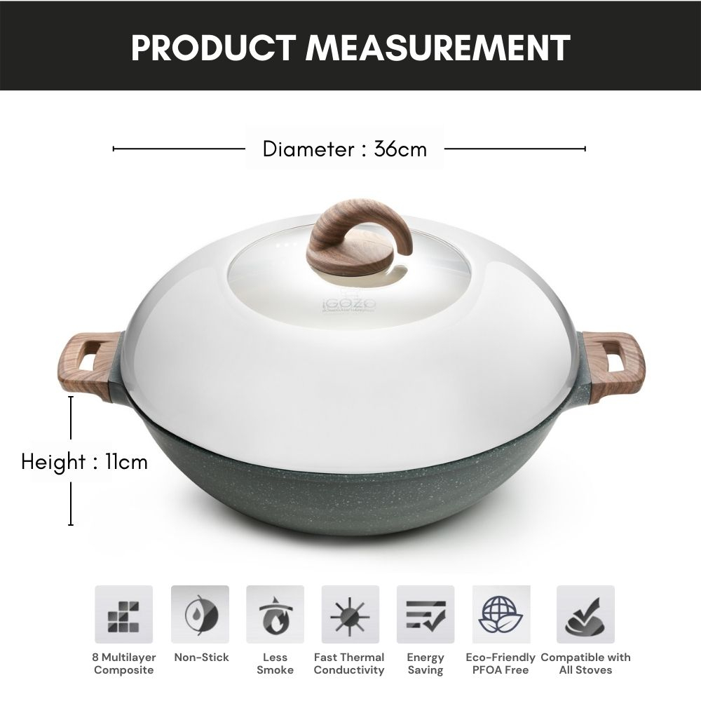 iGOZO Amazonas Non Stick Granite 36cm Wok [Free Items Frying Pan 24cm ...