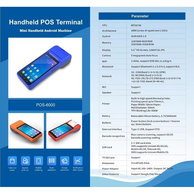 EZCTECH Android Pos 8.1 Billing Pos Machine 4g Handheld Pos Terminal ...