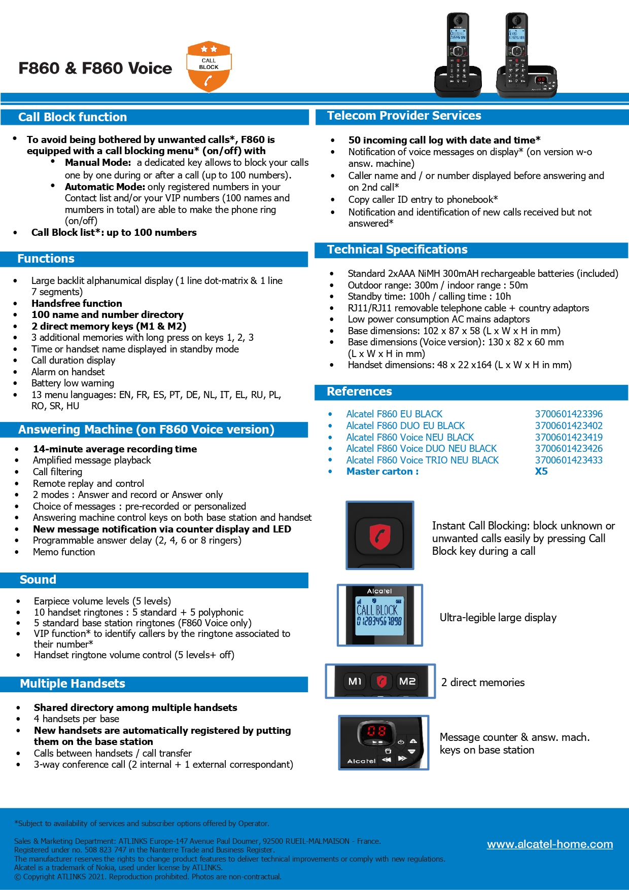 ALCATEL F860 Voice Trio / Quad Cordless DECT Landline 3 or 4 Telephone Handsets Loudspeaker with ...