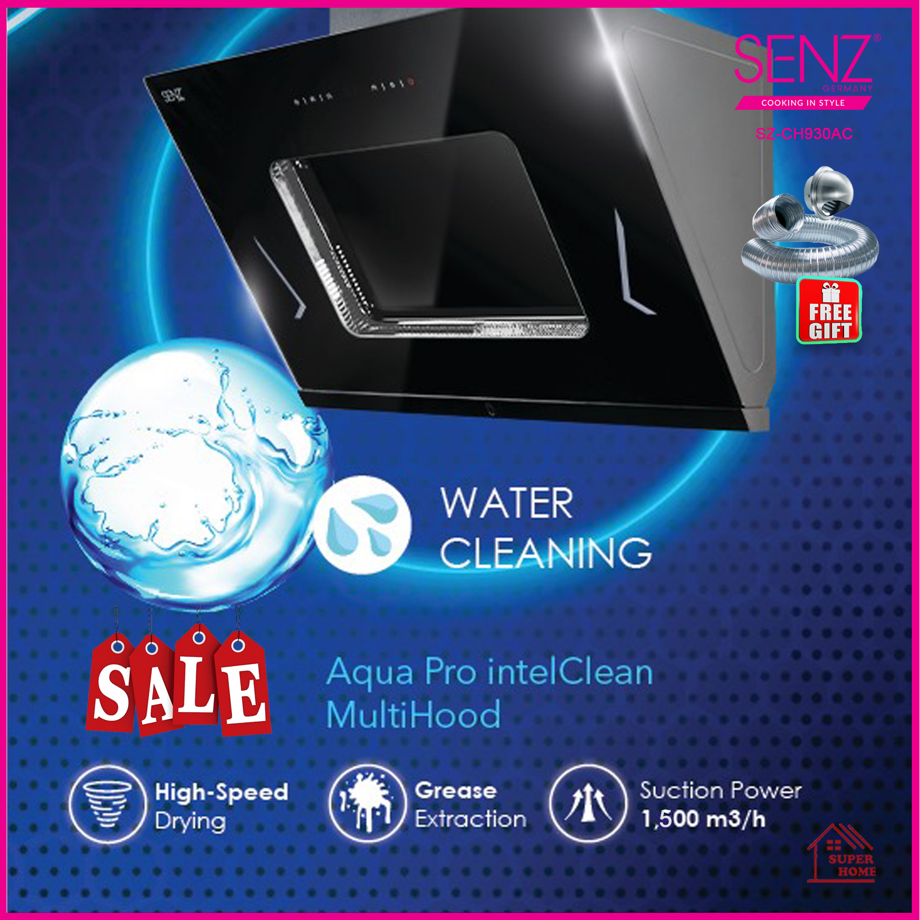 Senz Hood SZ-CH930AC Aqua Pro intelClean MultiHood / Senz Built-in Hob ...