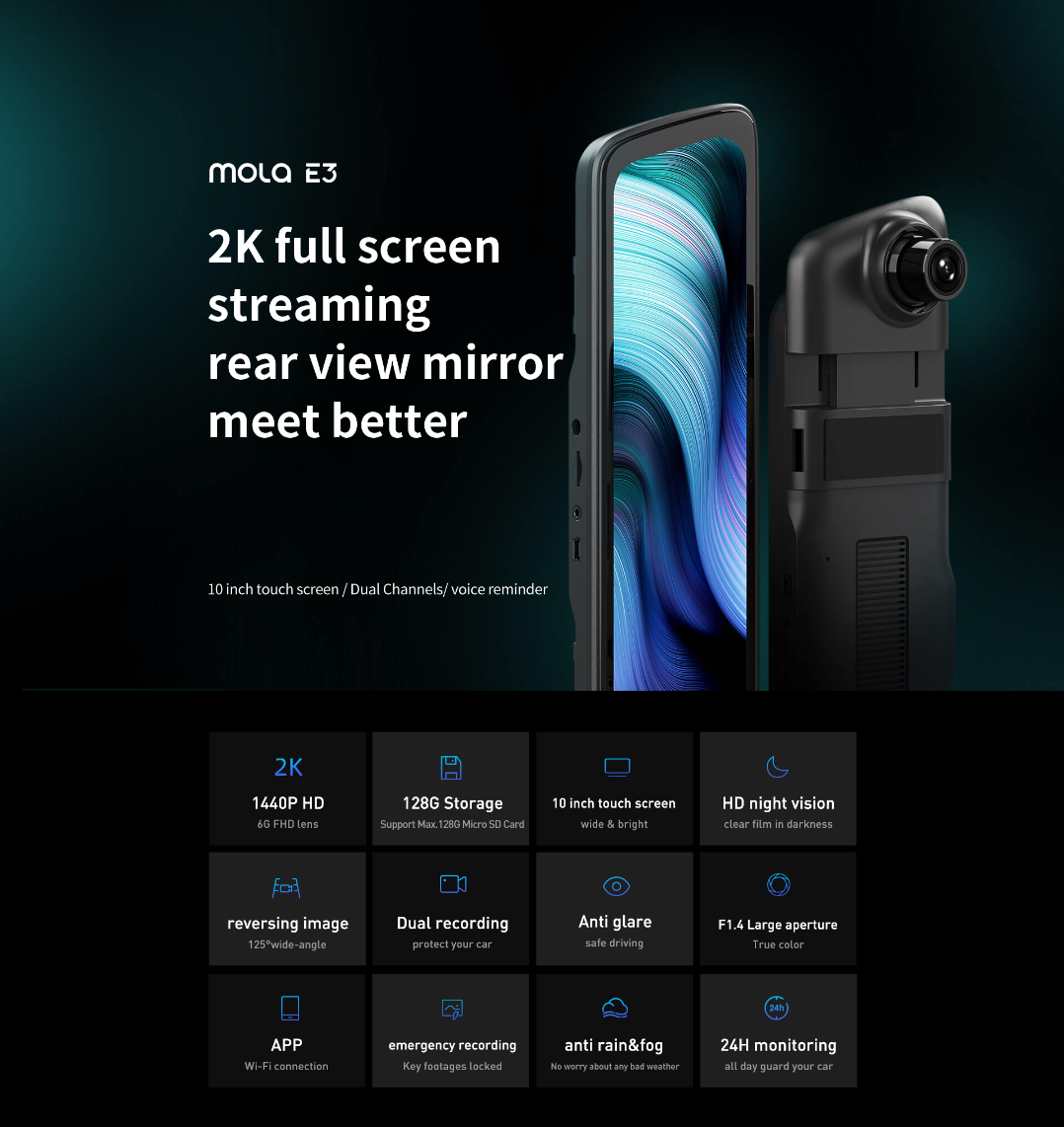 DDPAI Dashcam Mola E3 1440P Full HD Rearview Mirror Dash Cam DVR Car ...