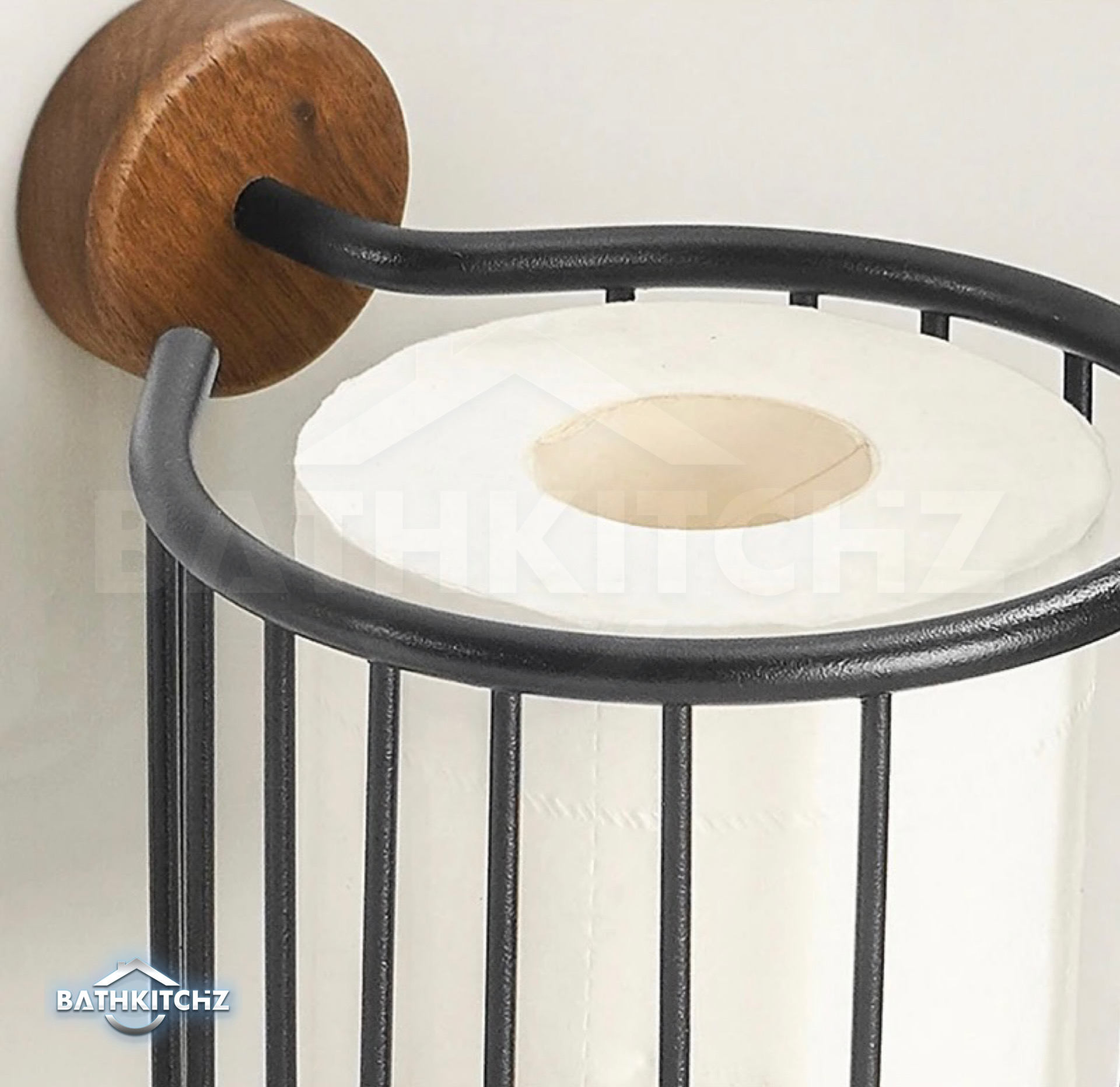 BATHKITCHZ Wooden Toilet Paper Holder Punch Free Wood Tissue Rack ...