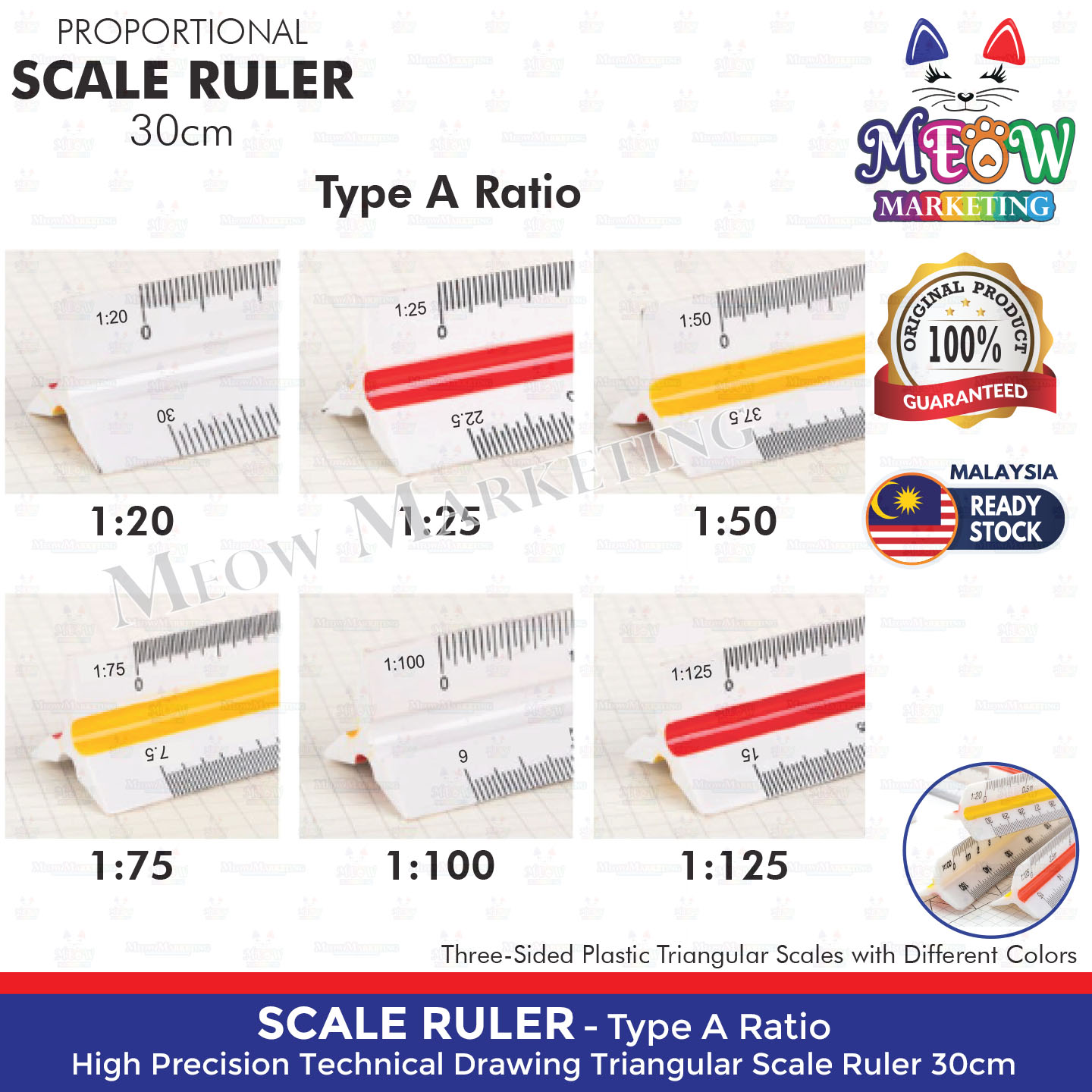 High Precision Technical Drawing Plastic Triangular Scale Ruler 30cm ...