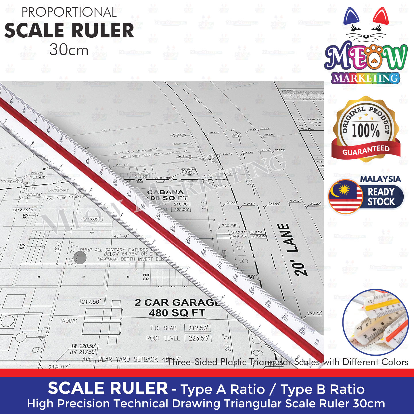High Precision Technical Drawing Plastic Triangular Scale Ruler 30cm ...