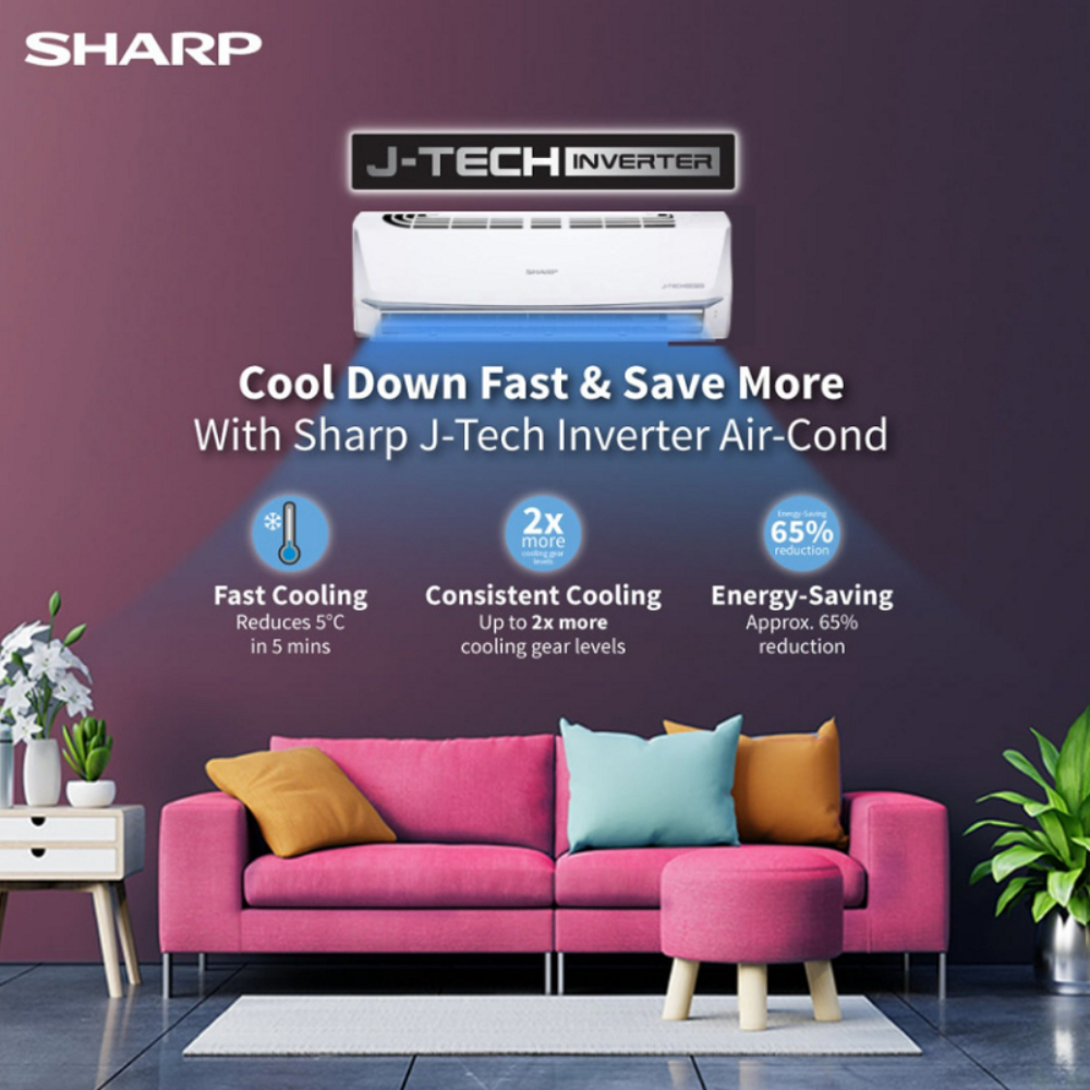 Sharp 1.0HP R32 Inverter J-Tech Inverter Air conditioner AHX9AED ...