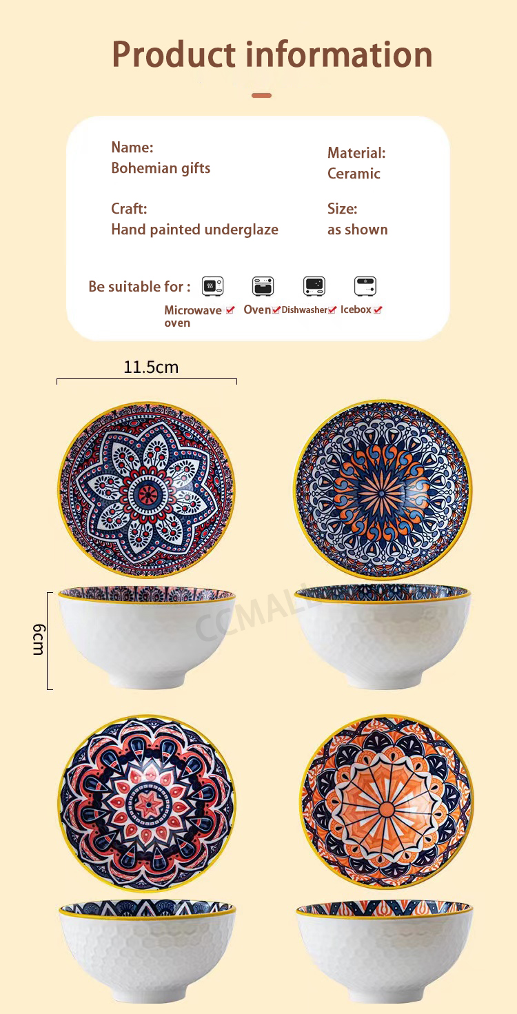 Bohemian Style Rice Bowl Porcelain Bowl Ceramic Bowl Mangkuk Keramik ...