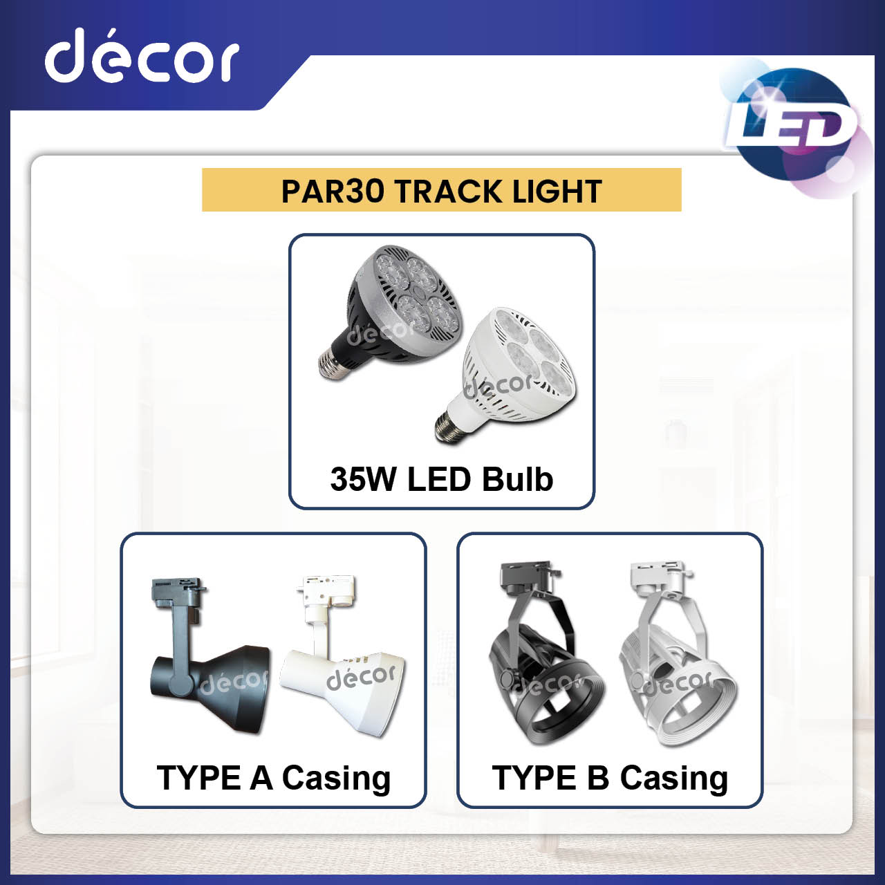 LED Track Light PAR30 Casing PAR30 BULB Mentol Black / White E27 Holder ...
