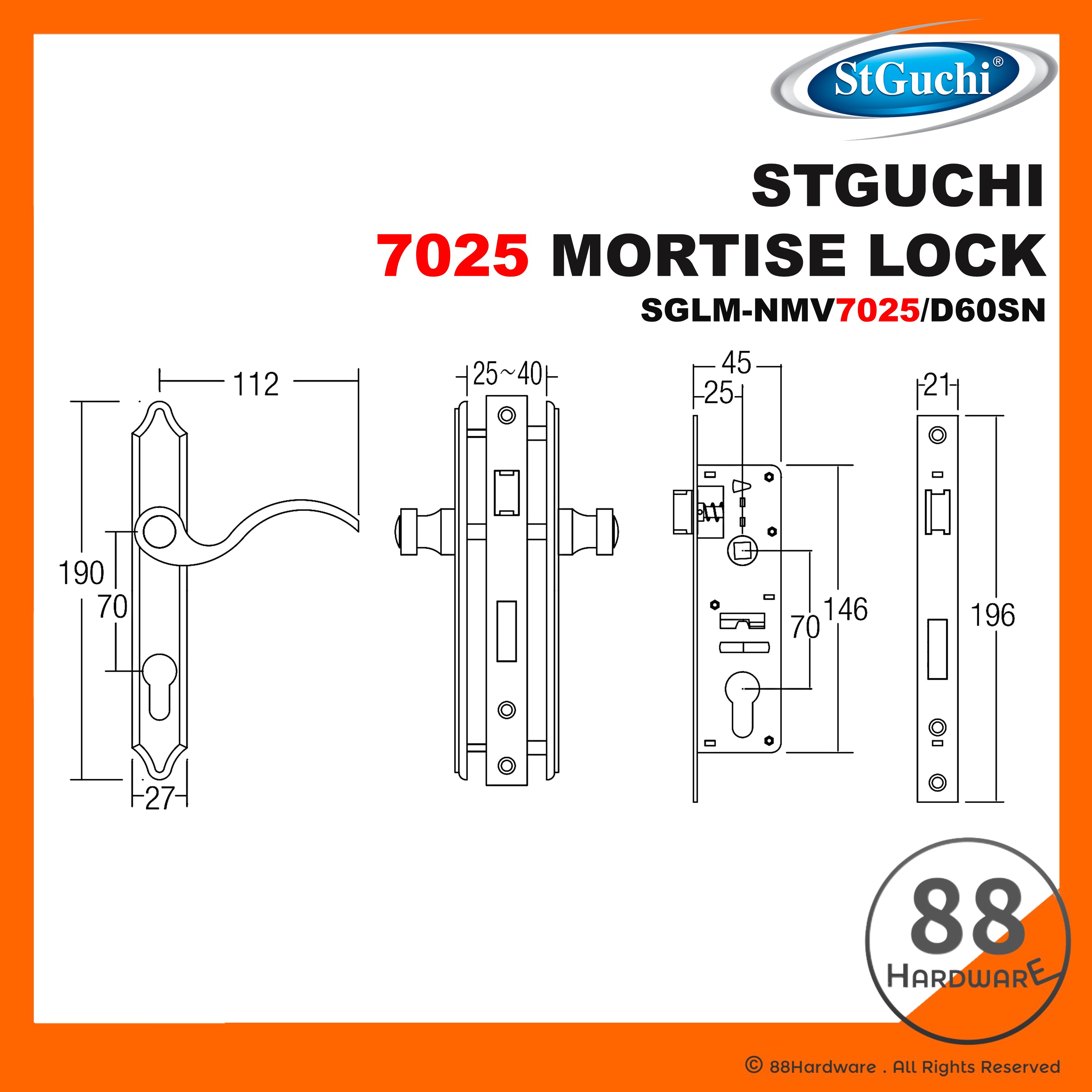 HUGO 7011 7025 ST GUCHI mortise lock / grill lock grill door lock set ...