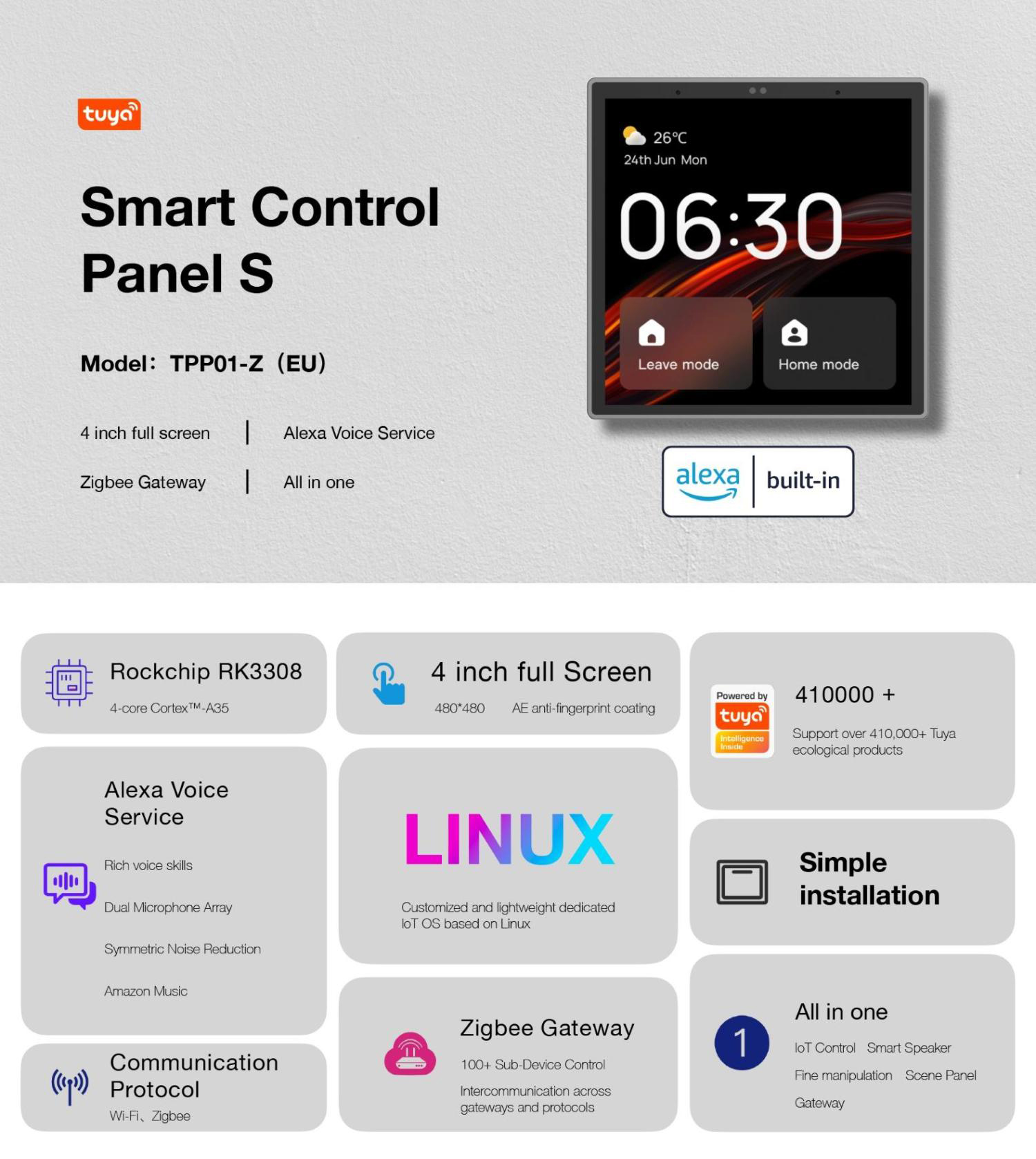 4" Smart Home Control Touch Panel with Built In Alexa Voice Control and ...