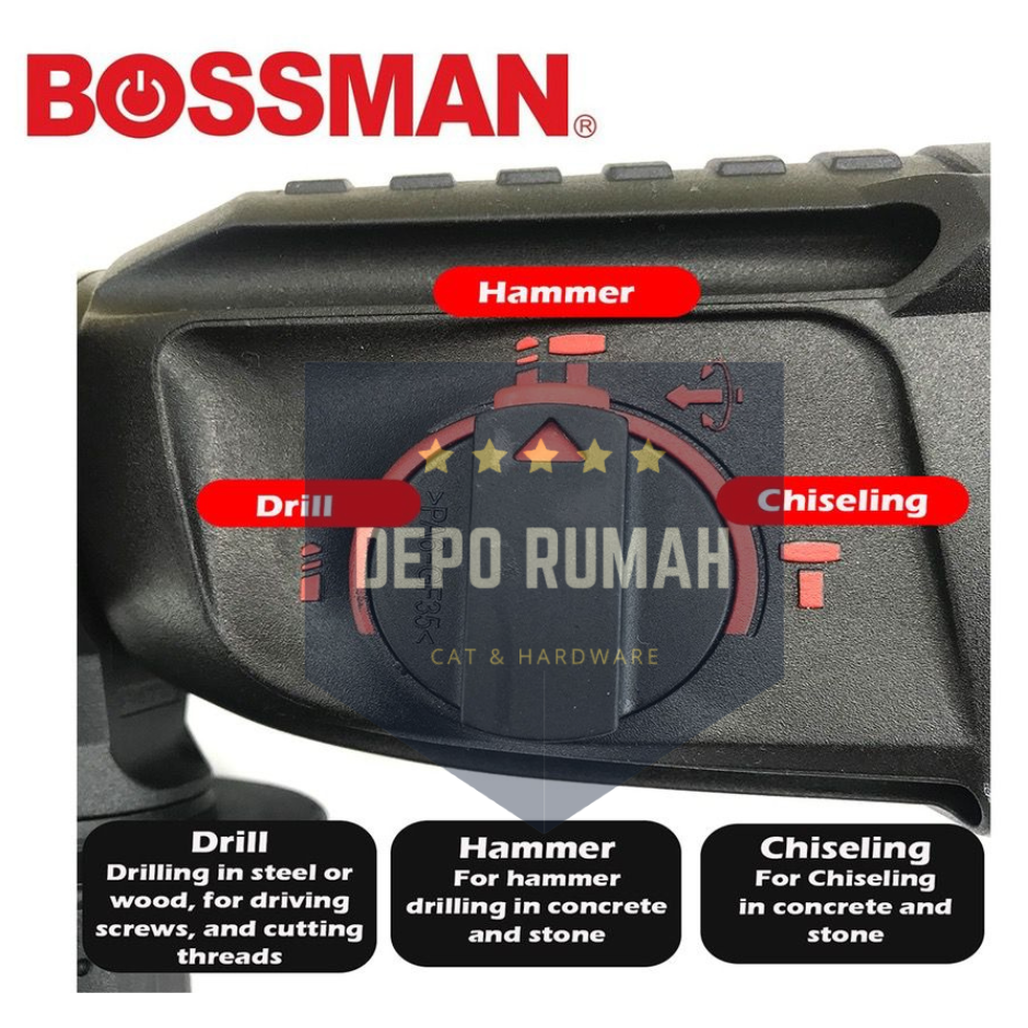 BOSSMAN 900W BGBH-226 3 MODE ROTARY HAMMER DRILL GERUDI UNTUK TEBUK ...