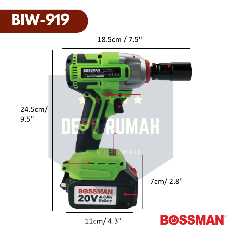 BOSSMAN BIW-919 20V CORDLESS IMPACT DRIVER ( BIW - 919 ) IMPACT WRENCH ...