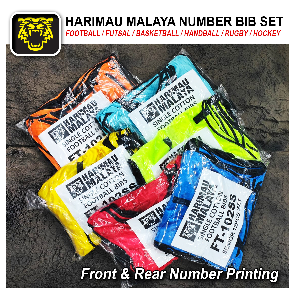 HARIMAU MALAYA Number Bib Single Cotton 12 pcs Set Senior Junior ...