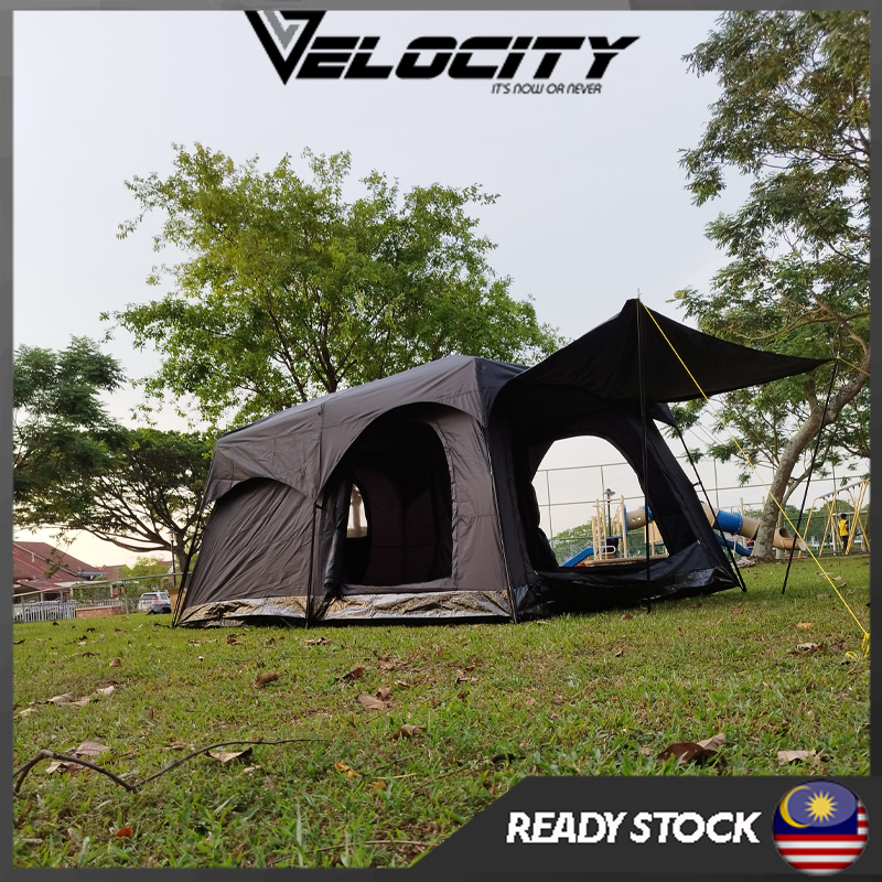 VELOCITY Black Camel 12 Person Large Camping Tent Waterproof Family Tents Outdoor Luxury Khemah ...