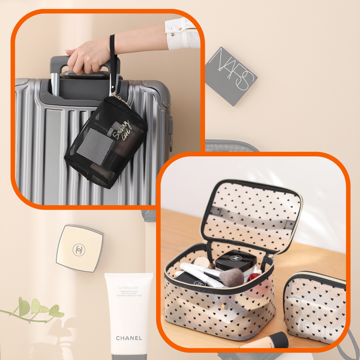 Cosmetic Storage Bag Makeup Bag Mesh Zipper Beg Besar Makeup ...