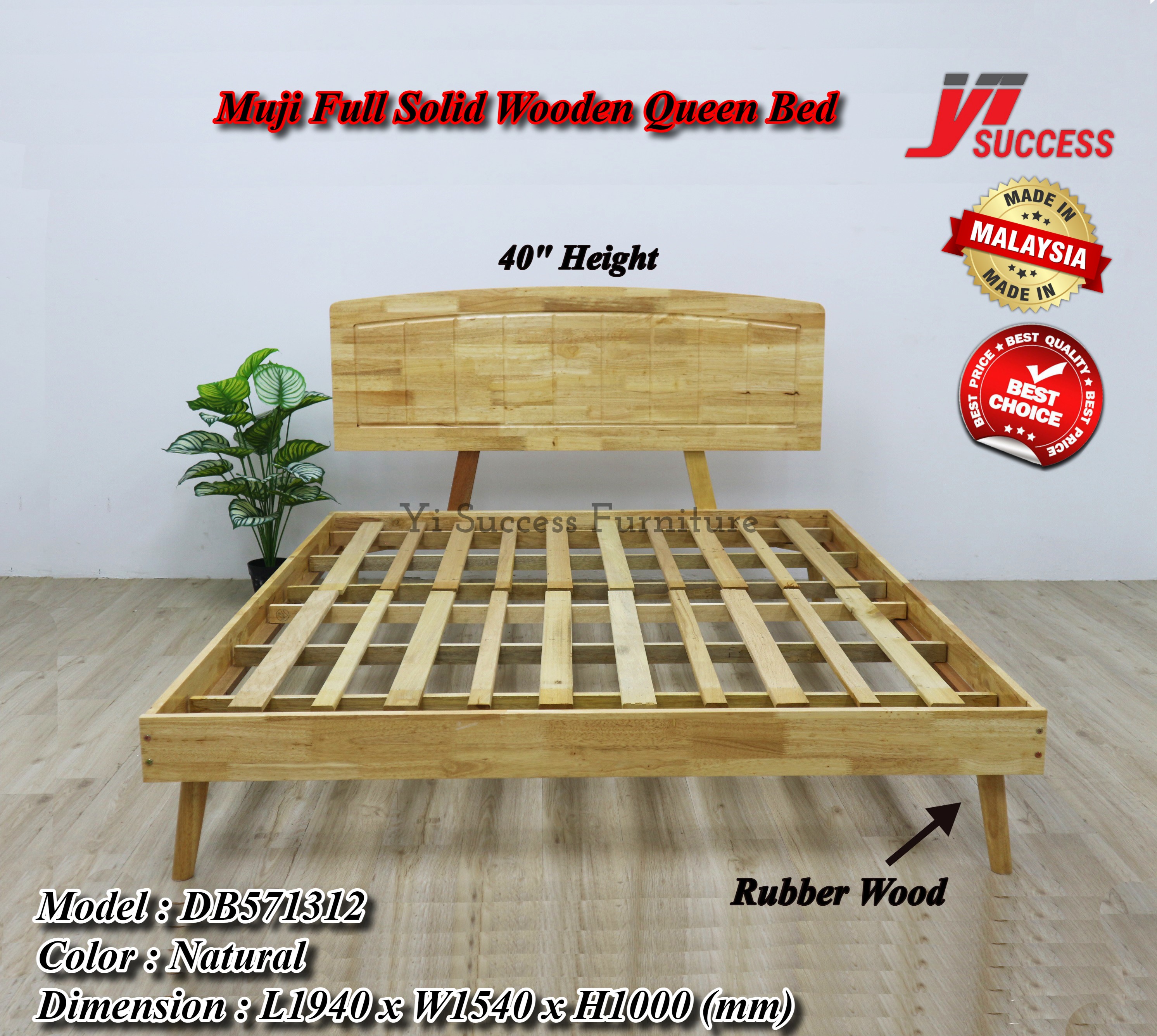 Yi Success Muji Full Solid Wooden Queen Bed Frame / Modern Style Wooden ...