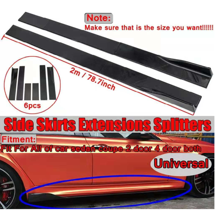 Car Universal Side Skirt PP Glossy Black/ Carbon Fiber Rocker Splitters ...