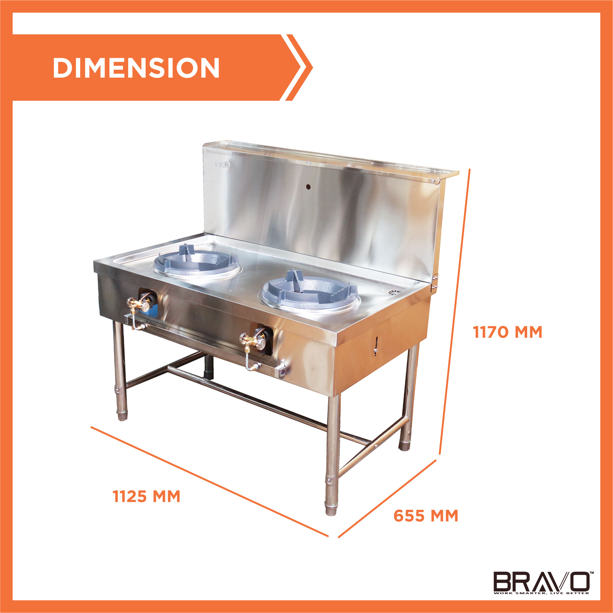 BRAVO Dapur Gas Masak Stainless Steel Kwali Range 2 Burner High ...