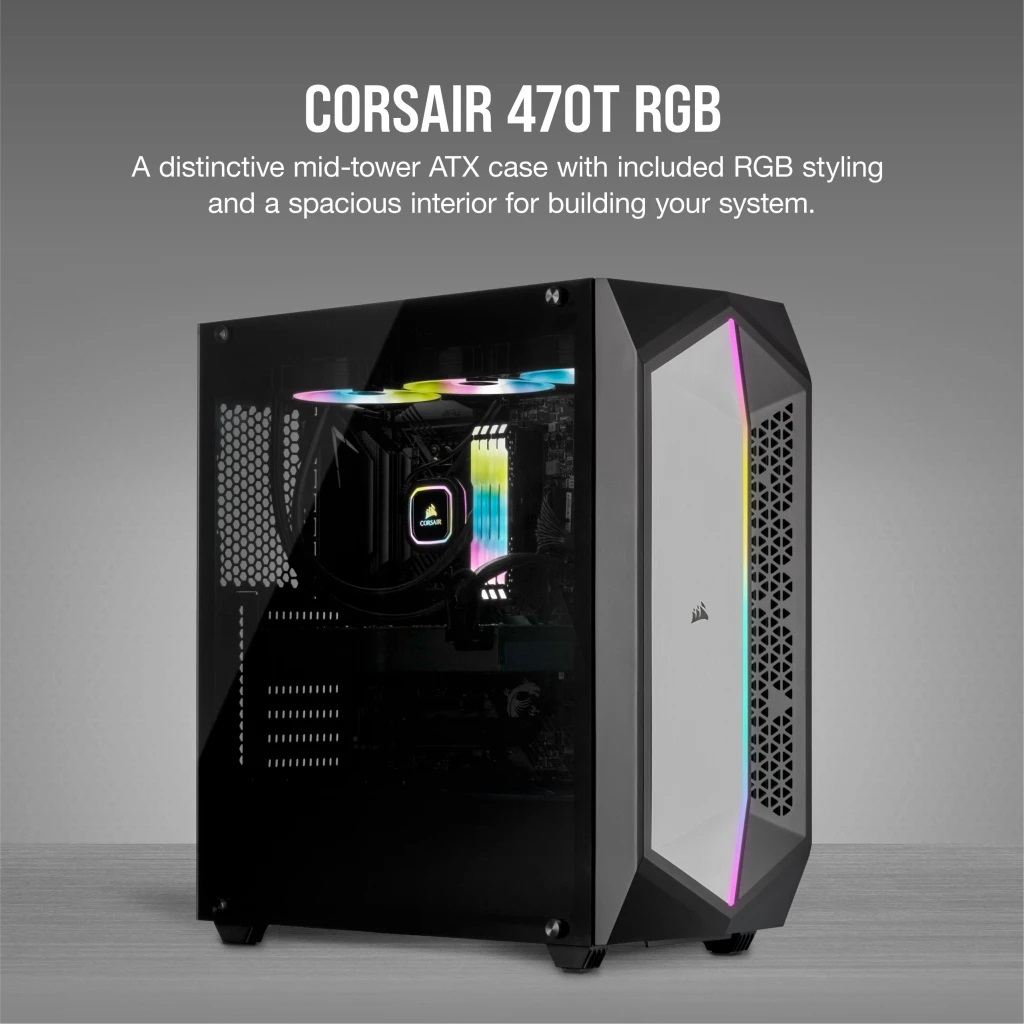 CORSAIR 470T RGB Mid-Tower ATX Case - RGB Style / Good Cooling / Tempered Glass / Mini-ITX ...