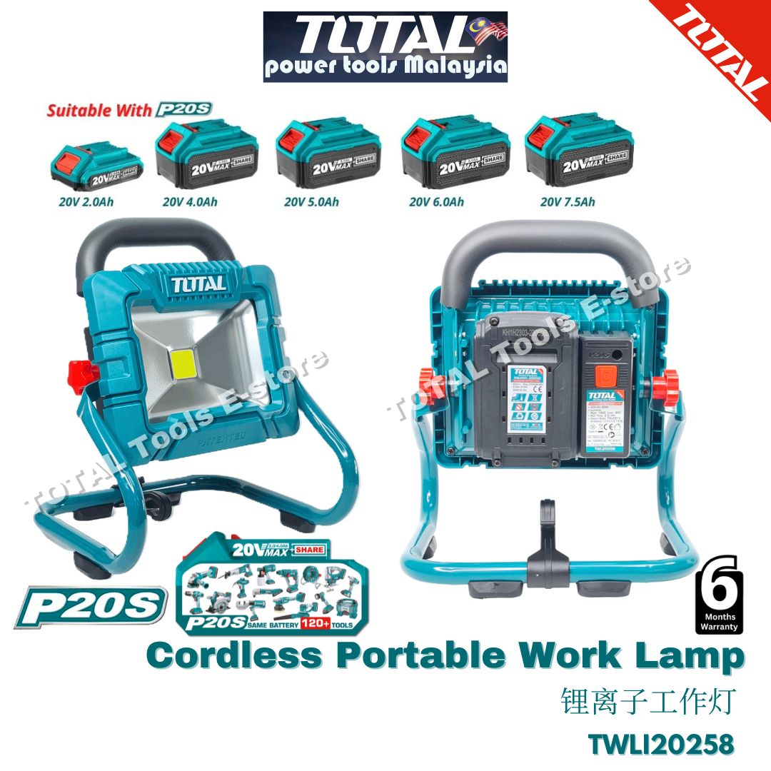 TOTAL 20V Series Cordless Portable LED Work Lamp w/Battery + Charger ...