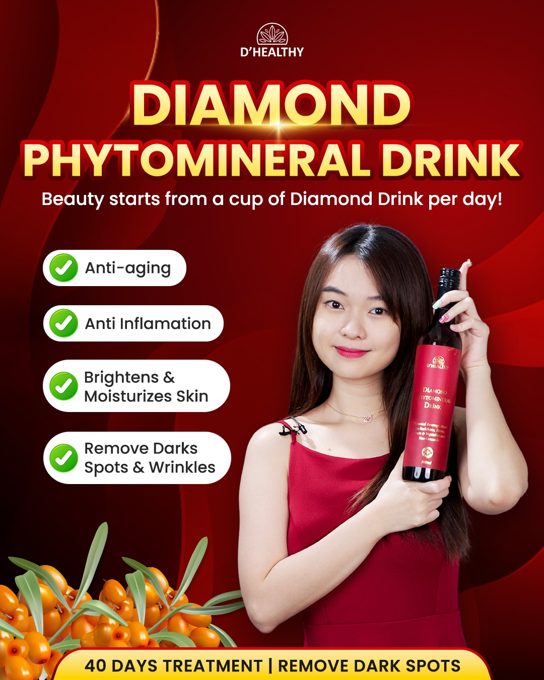 【D' Healthy】Diamond Phytomineral Drink Buckthorn Fruit Anti Inflammatory Skin Itchy Anti Aging 帝 ...