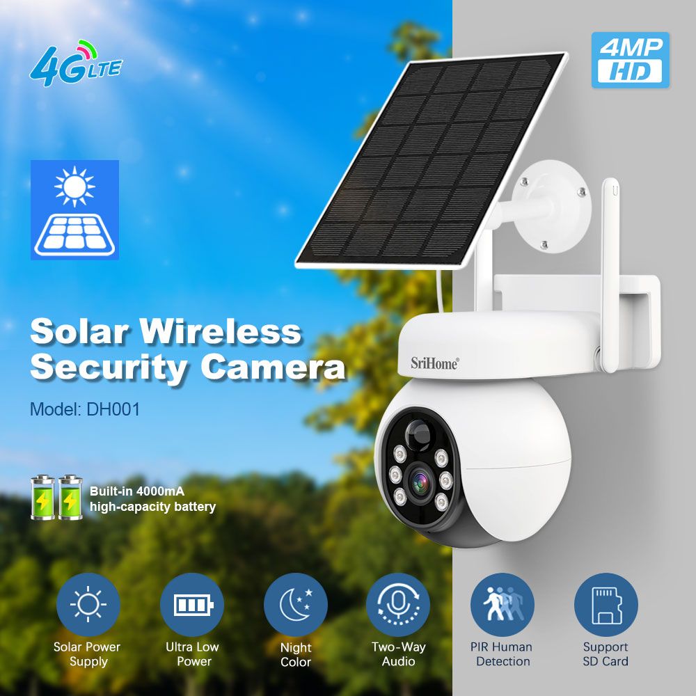 4G Sim Card + Solar CCTV Outdoor SriHome DH001 (4MP) 2K WiFi Camera ...